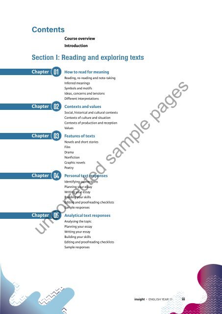 English Year 11: Units 1 & 2 - Contents Pages (Set 2)