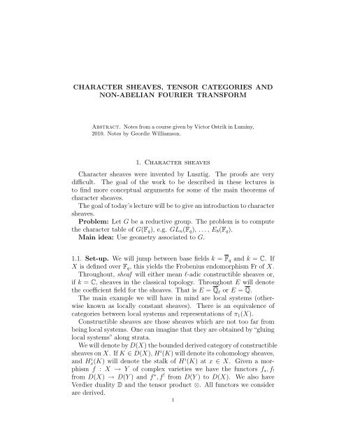 Character sheaves, tensor categories and non-abelian Fourier - Up To Character sheaves, tensor categories and non-abelian Fourier - Up To