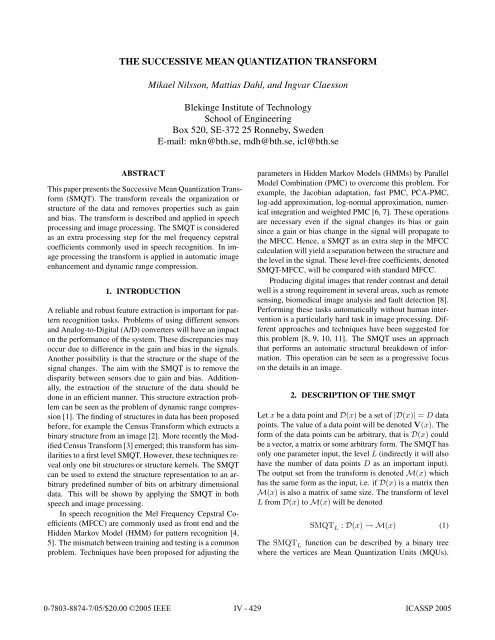 THE SUCCESSIVE MEAN QUANTIZATION TRANSFORM ... - MiSt
