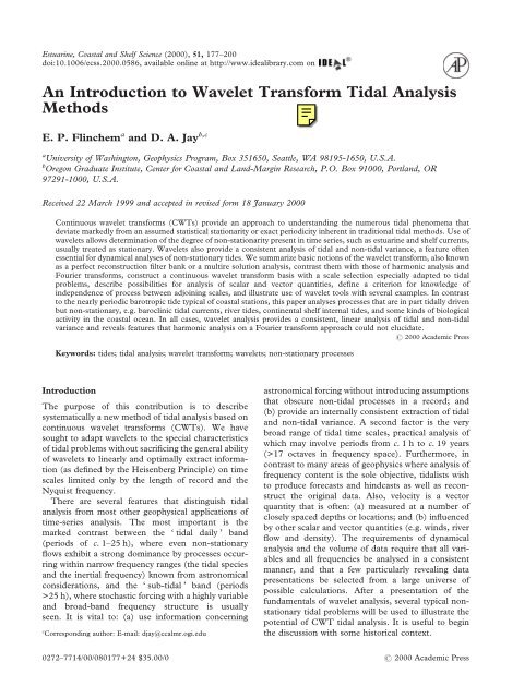 An Introduction To Wavelet Transform Tidal Analysis Methods