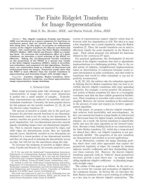 The Finite Ridgelet Transform for Image Representation