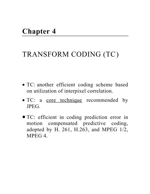 Chapter 4 Transform Coding Tc
