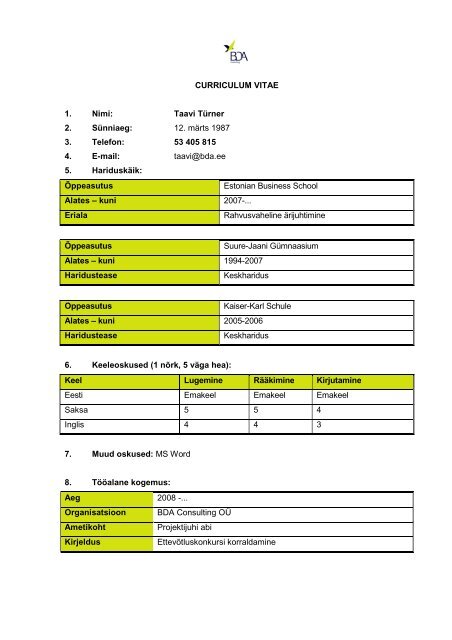CV_Taavi Türner_EST - BDA Consulting