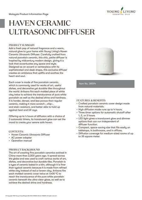 Haven Ceramic Ultrasonic Diffuser PIP