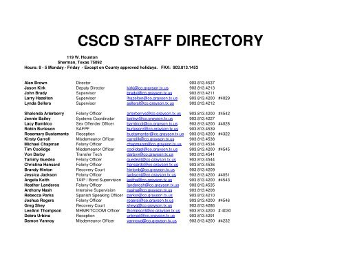 Cscd staff directory - Grayson County, Texas