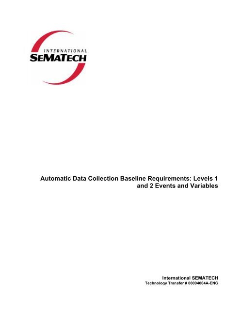Automatic Data Collection Baseline Requirements ... - Sematech