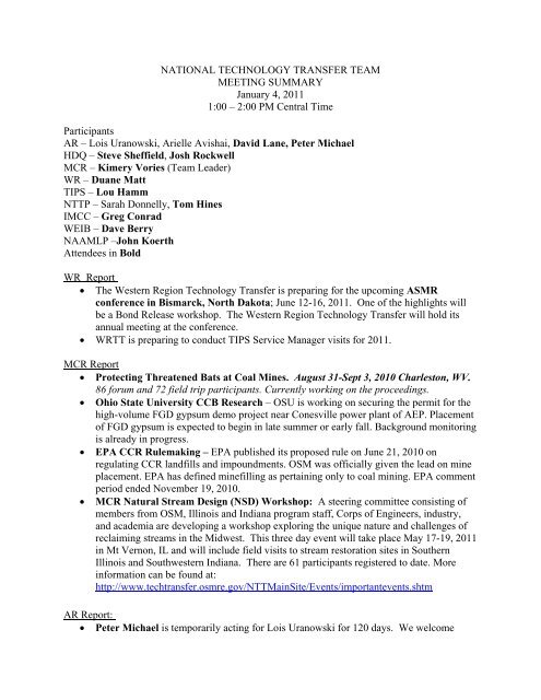 NATIONAL TECHNOLOGY TRANSFER TEAM