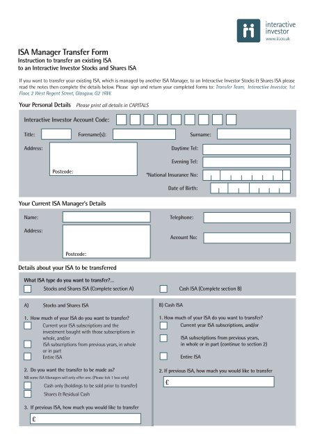ISA Manager Transfer Form - Interactive Investor