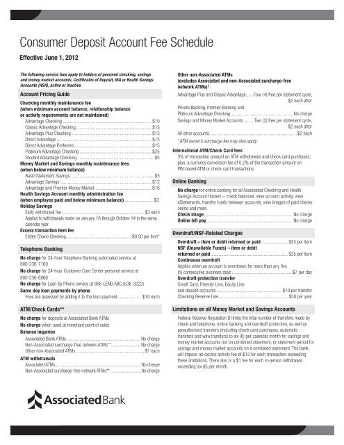 Consumer Deposit Account Fee Schedule - Associated Bank