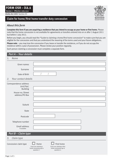 Form D2.1 - Office of State Revenue