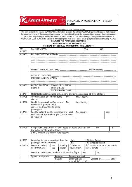 This form must be returned to the Head of Medical ... - Kenya Airways
