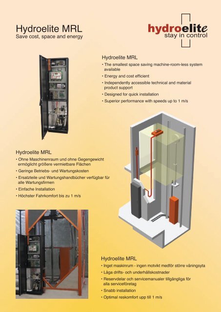 Hydroelite MRL Save Cost Space and Energy - GF Lift Hydraulics