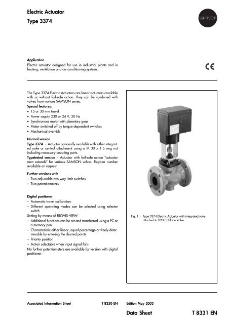 Data Sheet T 8331 EN Electric Actuator Type 3374 - exakm.gr
