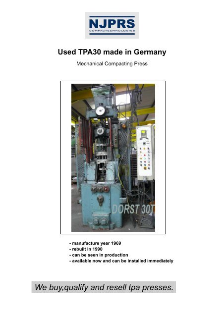 Used TPA30 made in Germany - PRS Powder Compacting ...
