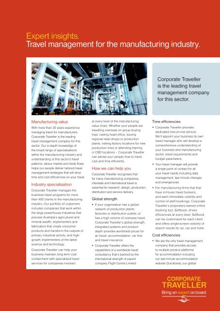 Expert insights. Travel management for the manufacturing industry.