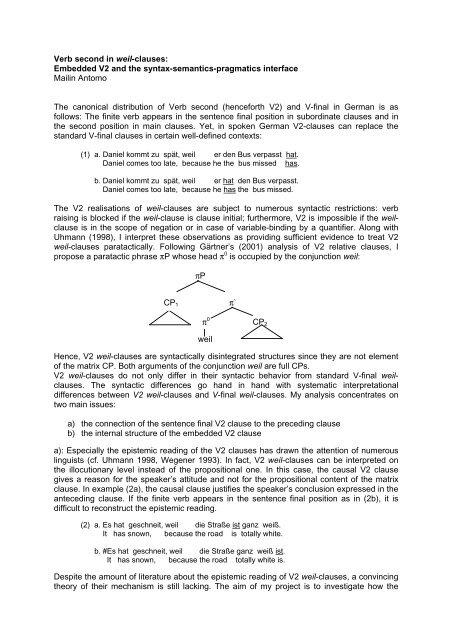 Verb second in weil-clauses: Embedded V2 and the syntax ...