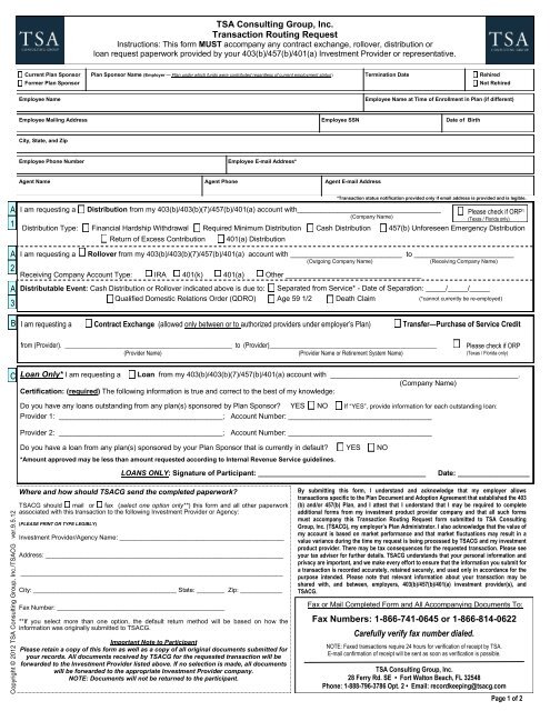 Transaction Routing Request form - TSA Consulting Group