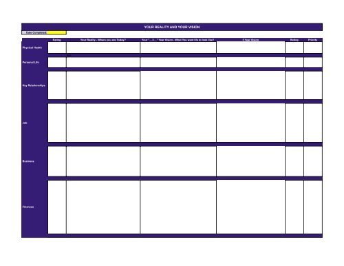 From Vision to Reality Template - Your Reality and Your Vision