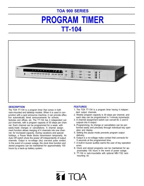 Program Timer TT-104 - TOA Electronics