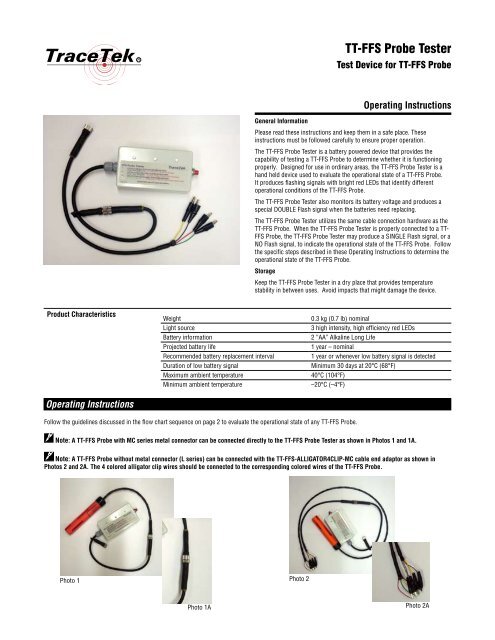 TT-FFS Probe Tester Operating Instructions - Tyco Thermal Controls