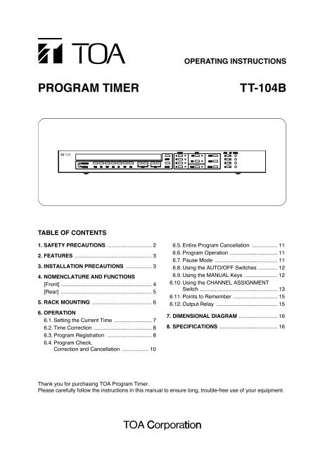 PROGRAM TIMER TT-104B - TOA Electronics