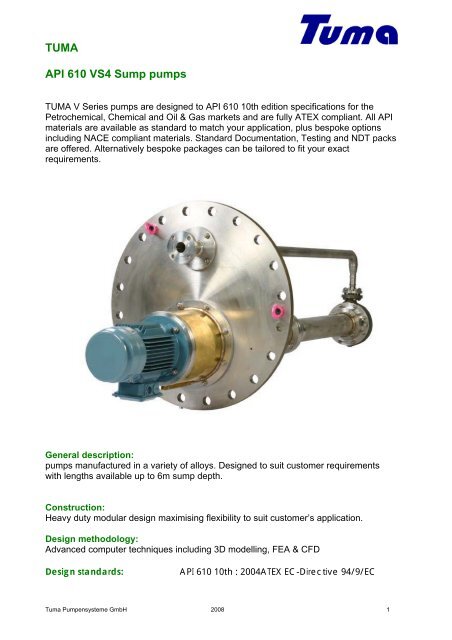 TUMA API 610 VS4 Sump pumps - Tuma Pumpensysteme GmbH.