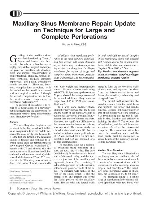 Maxillary Sinus Membrane Repair: Update on Technique for Large ...