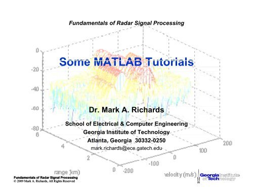 Fundamentals Of Radar Signal Processing Some Matlab Tutorials