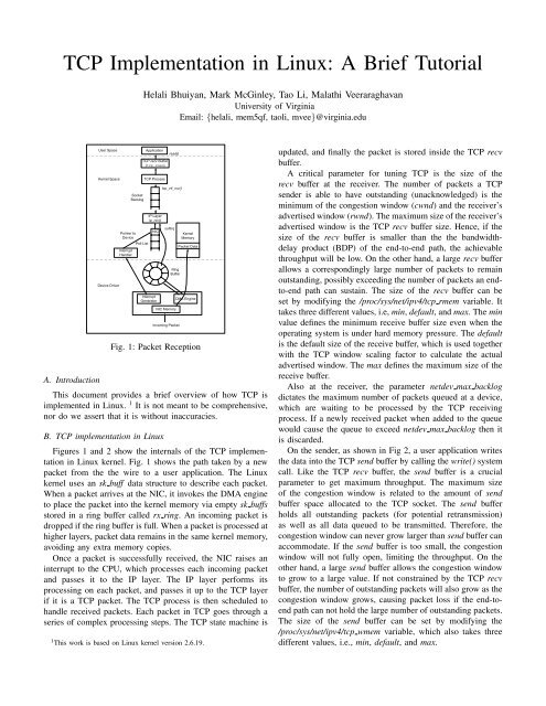 TCP Implementation in Linux: A Brief Tutorial - University of Virginia