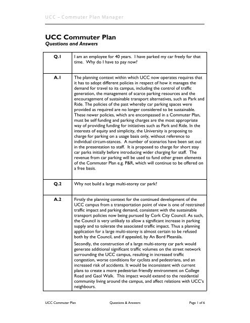 UCC Commuter Plan - University College Cork