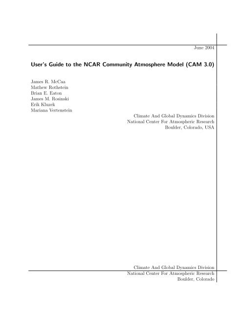 User's Guide to the NCAR Community Atmosphere ... - CESM - UCAR