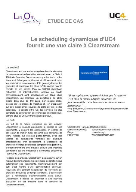 Le scheduling dynamique d'UC4 fournit une vue claire à ... - LiftOff