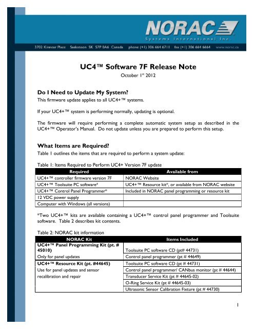 UC4™ Software 7F Release Note - NORAC Systems