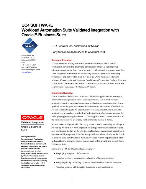 UC4 SOFTWARE Workload Automation Suite Validated ... - Oracle