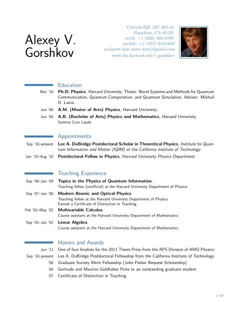 Alexey V. Gorshkov - People.fas.harvard.edu - Harvard University