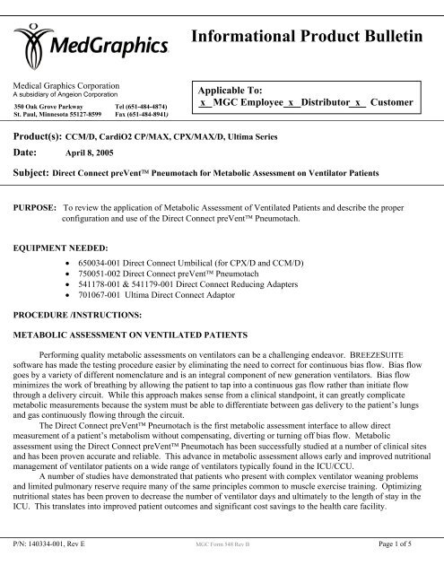 Informational Product Bulletin - Medical Graphics Corporation