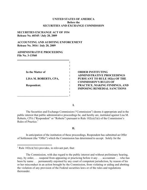 Lisa M. Roberts, CPA - Securities and Exchange Commission