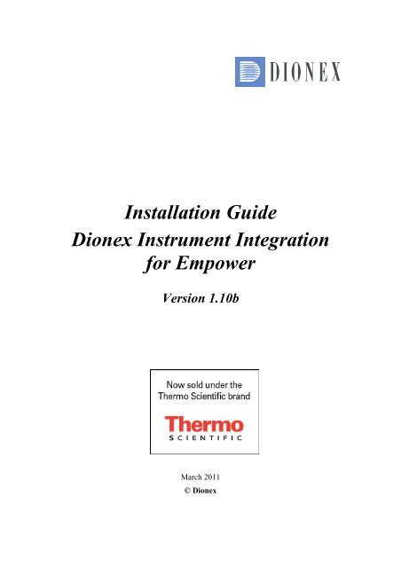 Dionex Instrument Integration for Empower - Installation Guide