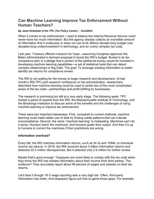 Can Machine Learning Improve Tax Enforcement Without Human Teachers