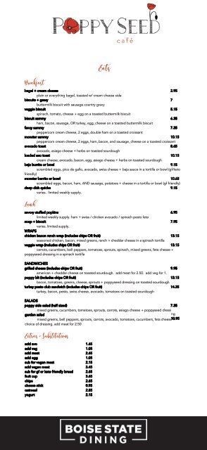 Poppy Seed Cafe Menu