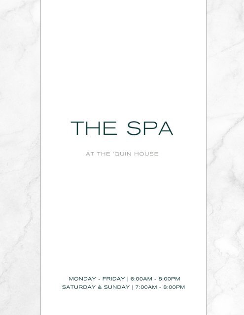 'Quin House Spa Menu