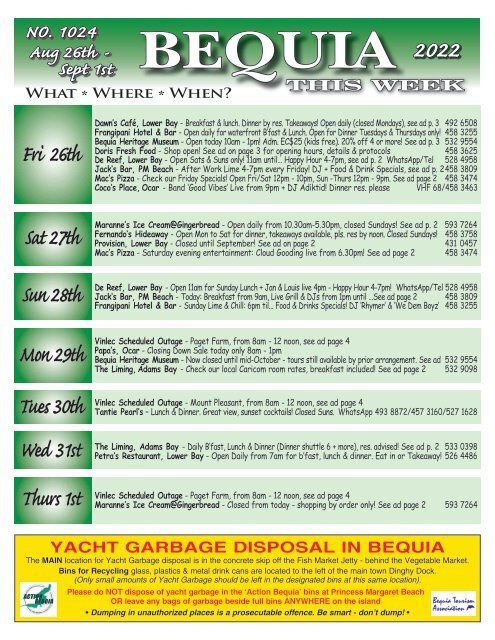 Bequia this Week - 26th August - 1st September