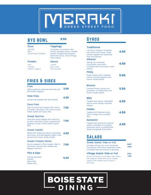 Meraki Greek Street Food Menu