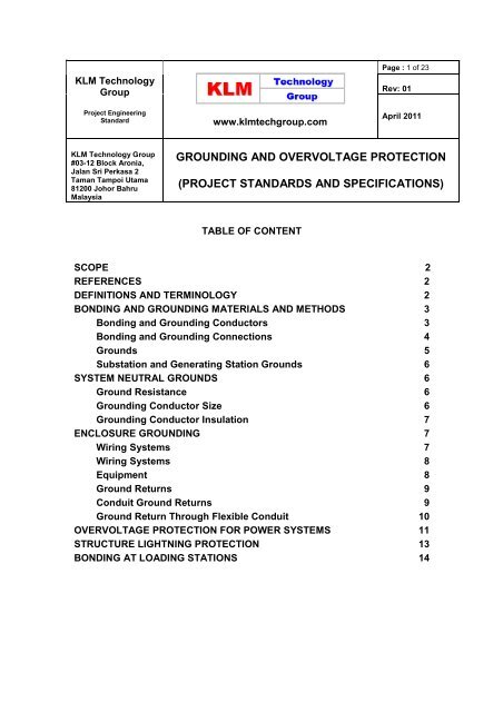 project standards and specifications