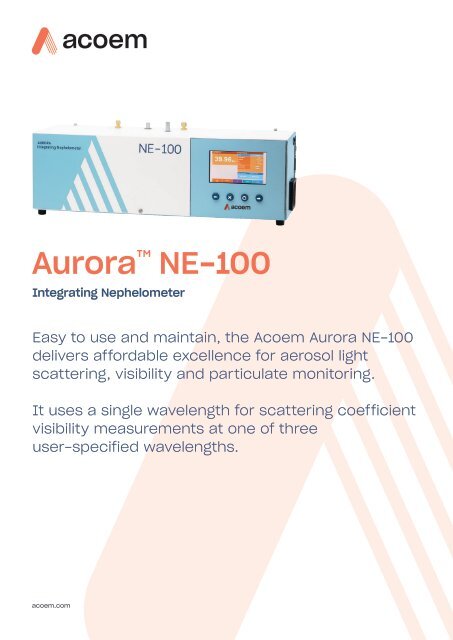 Acoem Aurora NE-100 integrating nephelometer spec sheet