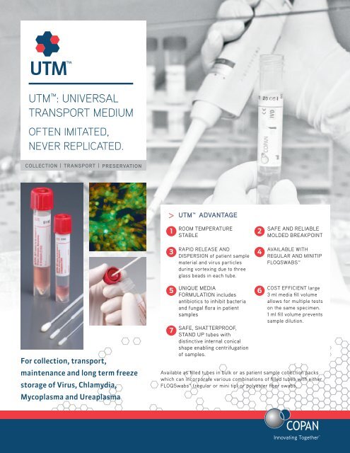 UTM™: Universal TransporT MediUM - Copan Diagnostics