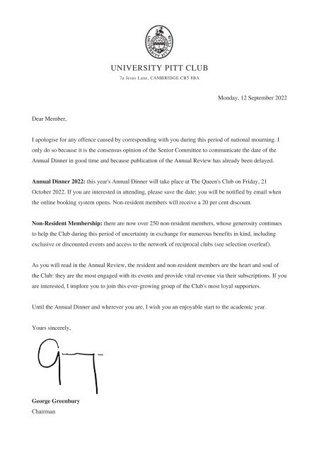 Annual Review 2022 Covering Letter