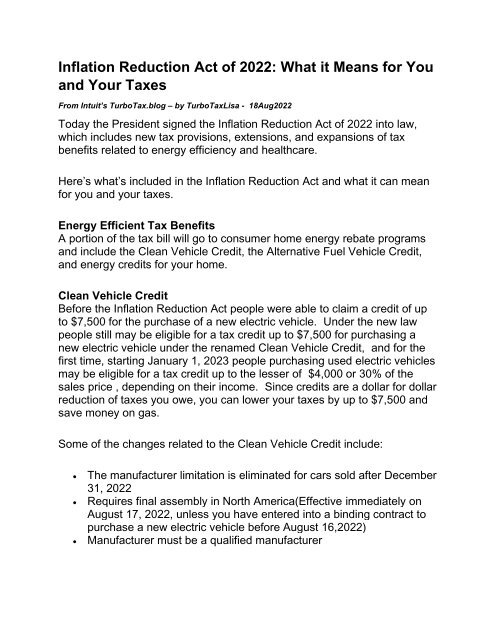Inflation Reduction Act of 2022 Inflation Reduction Act of 2022