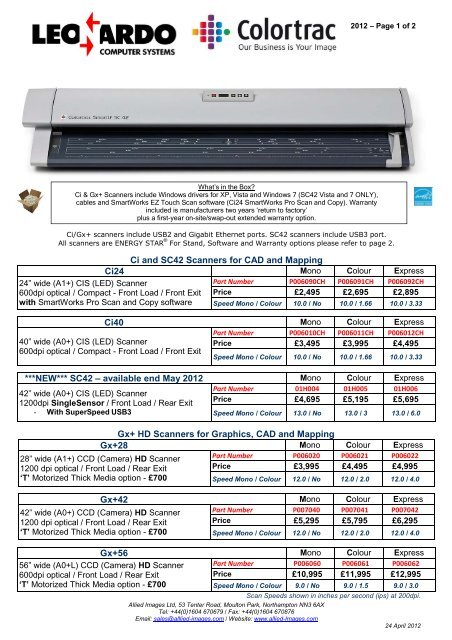 Colortrac SmartLF Ci, SC42 and Gx+ Scanner LIST - Leonardo ...