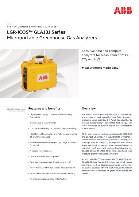ABB LGR-ICOS Microportable gas analysers GLA131 series